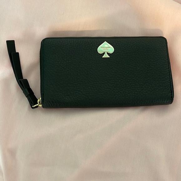 kate spade | Bags | Kate Spade Black Pebbled Leather Zip Around Wallet ...